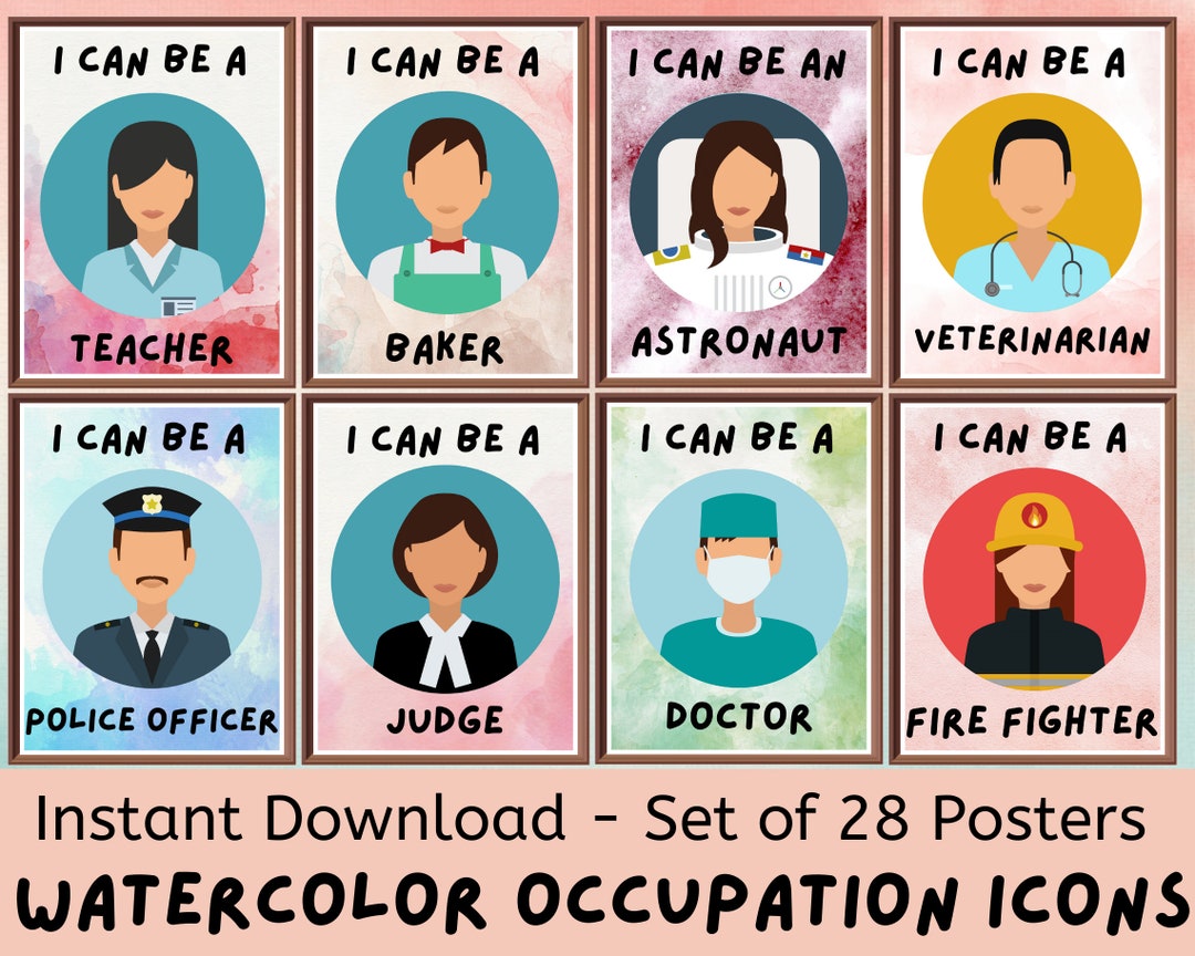 Watercolor Occupation Icon (set of 28 Printable Posters), Inspirational ...