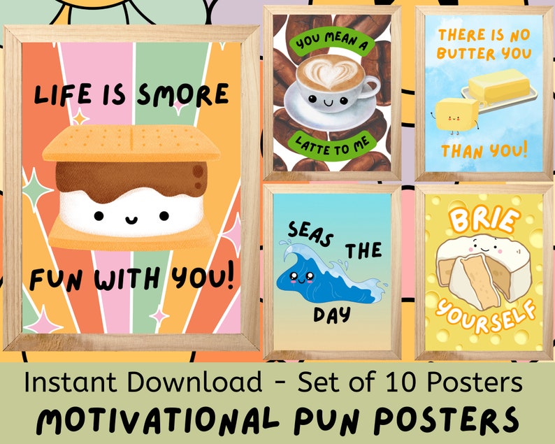 Motivational Pun Set of 10 Posters, Classroom Decor, Positive ...