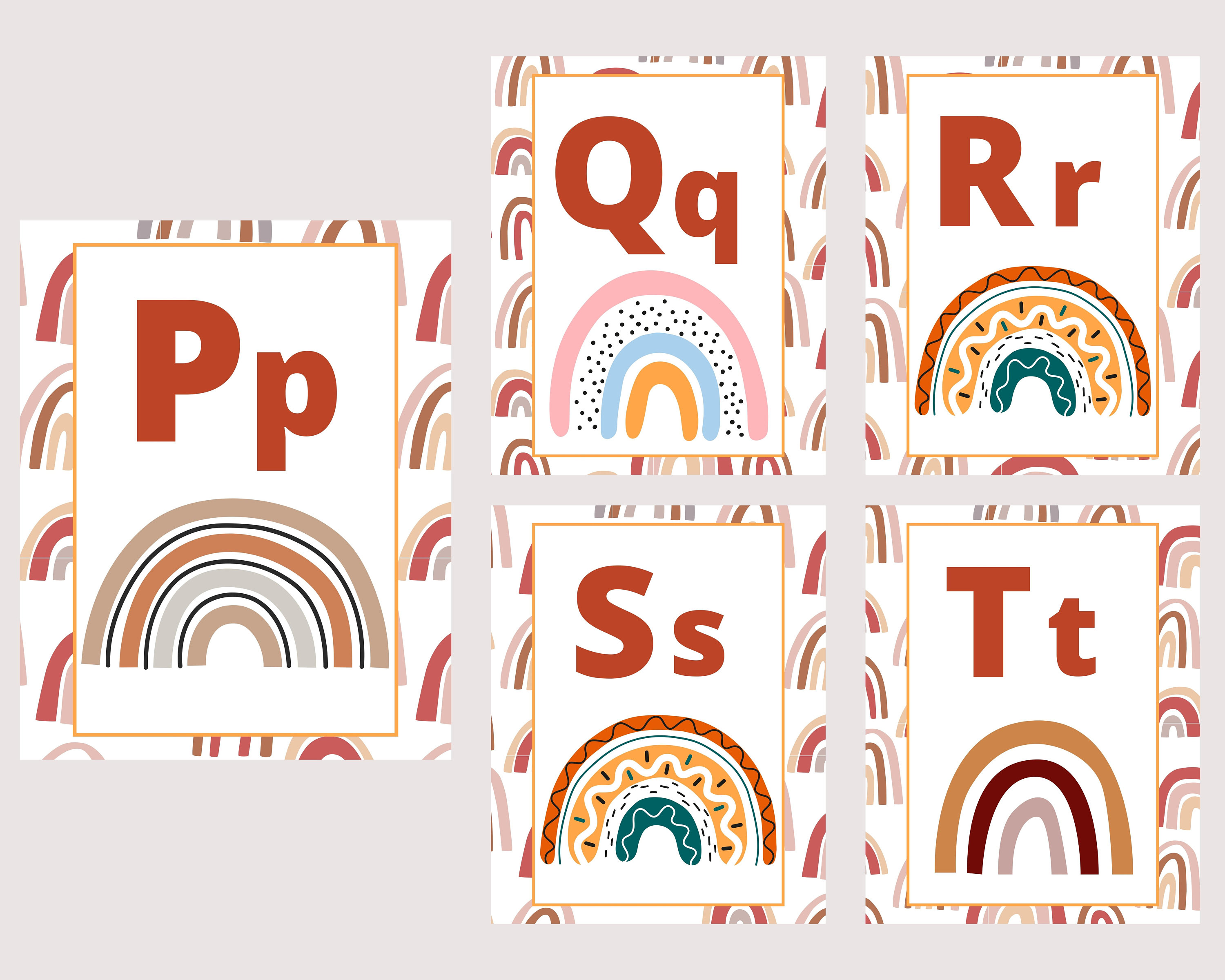 Boho Rainbow Alphabet Posters set of 26 Printable Posters, Digital ...
