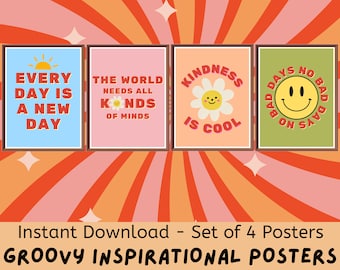 Groovy Inspirational Class set of 8 Printable Posters, Digital ...