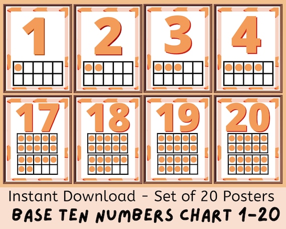 Base Ten Numbers Chart 1-20 set of 20 Printable Posters - Etsy