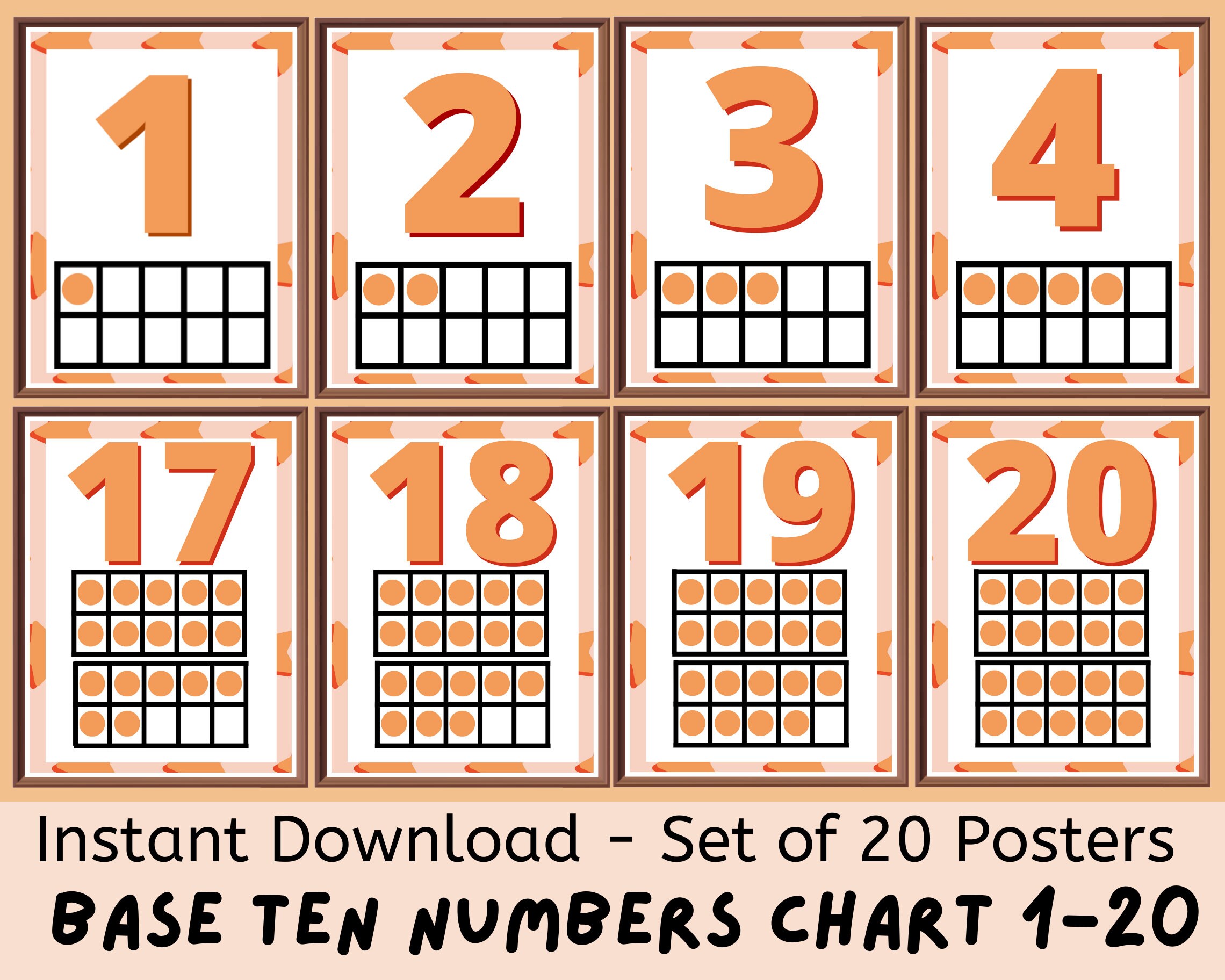 Base Ten Numbers Chart 1-20 (set of 20) Printable Posters, Digital ...
