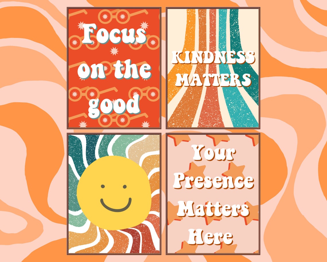 Groovy Inspirational Class (set of 8) Printable Posters, Digital ...