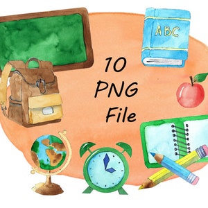 Watercolor School Supplies Digital Clipart, Back to School Clipart, PNG ...