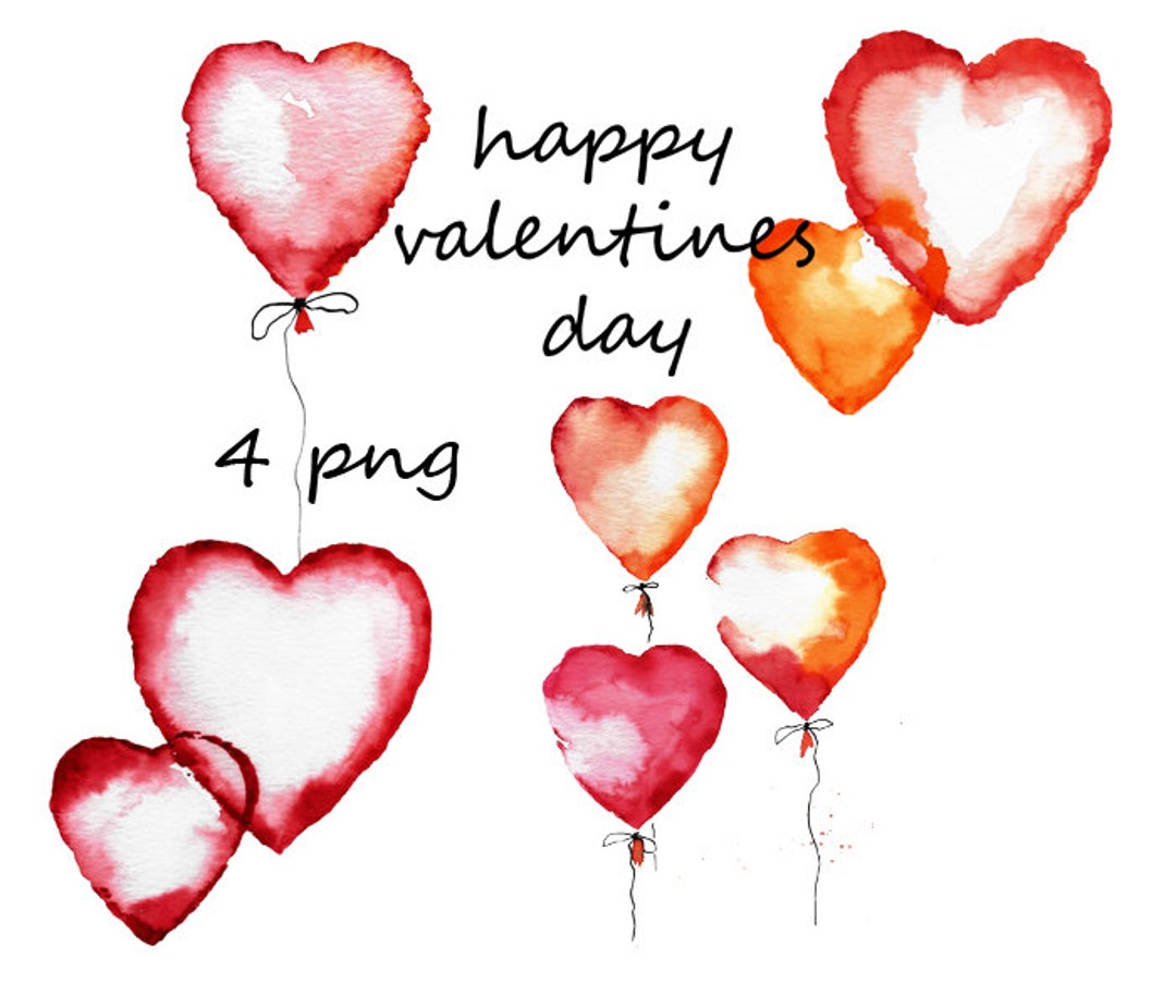 Happy Valentines Day, Watercolor Png, Clipart, Heart Png, 4png+2text ...