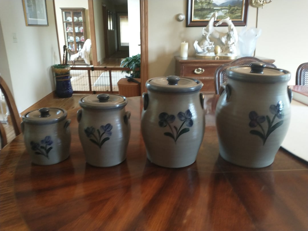 Vintage Rowe Pottery Works 4 Piece Kitchen Canister Set Glen Flower ...