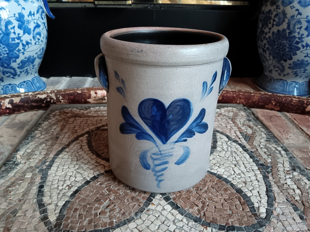 Vintage Rowe Pottery Works Stoneware Kitchen Utensil Holder Crock Heart ...
