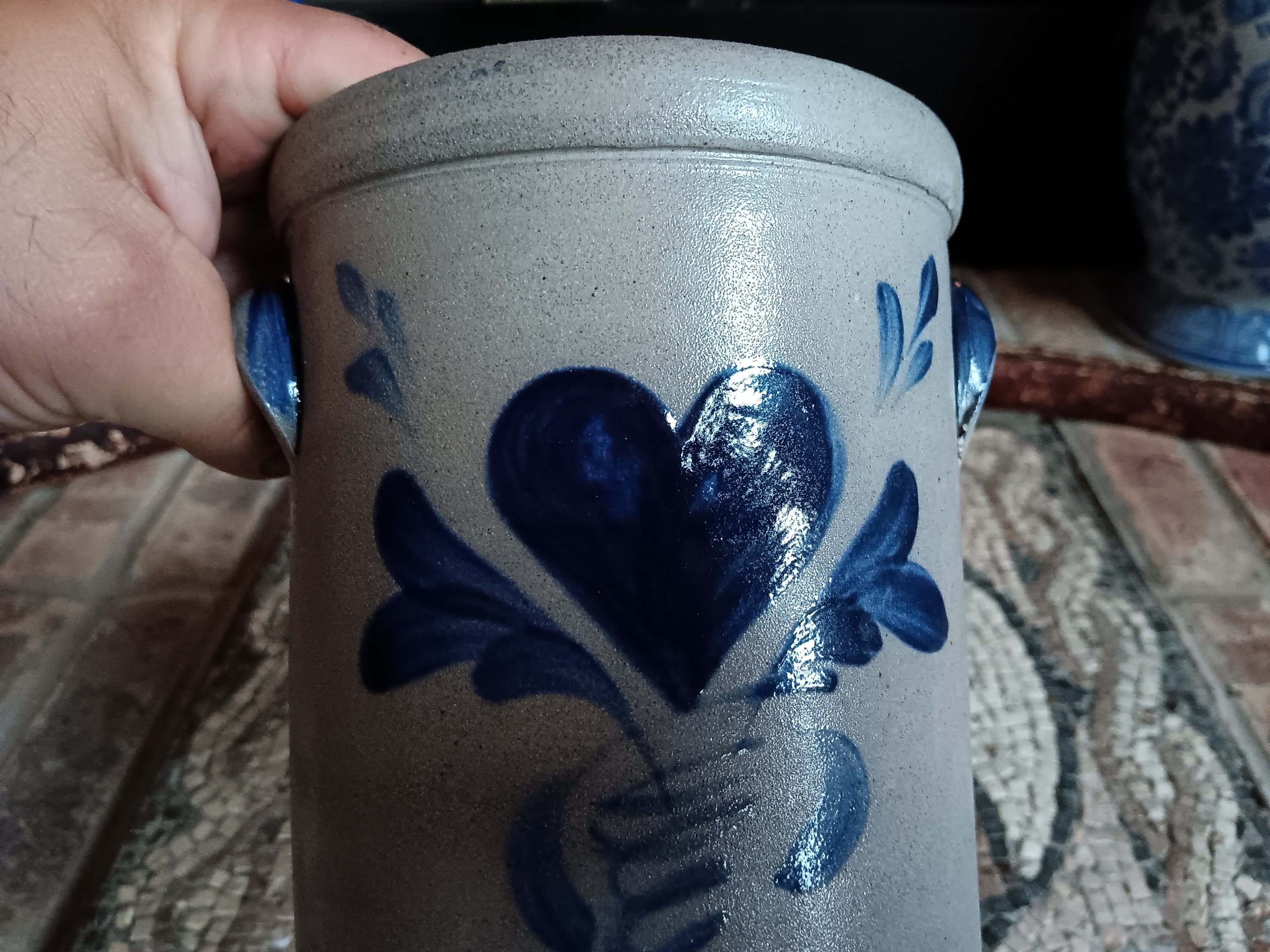 Vintage Rowe Pottery Works Stoneware Kitchen Utensil Holder Crock Heart ...