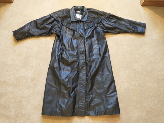 Vintage Mercedes Women's Black Leather Raincoat Size … - Gem