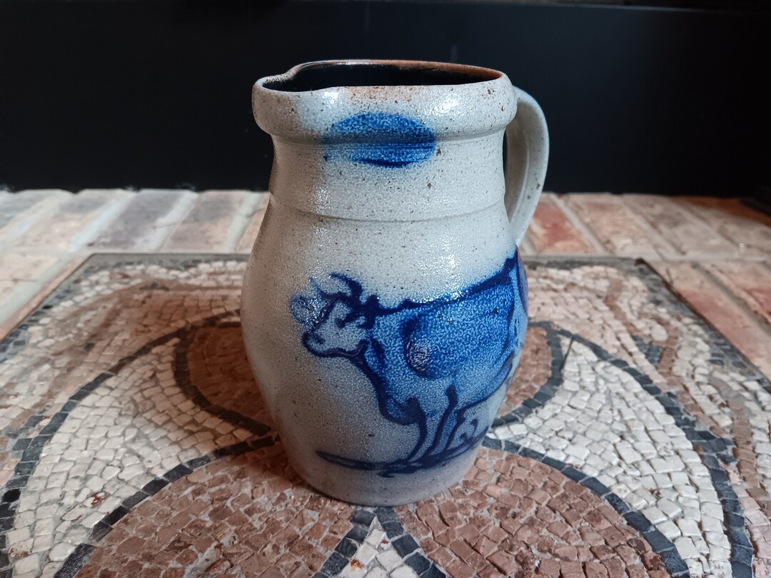 Vintage Rowe Pottery Stoneware Pitcher Cow Design 1991 - Etsy