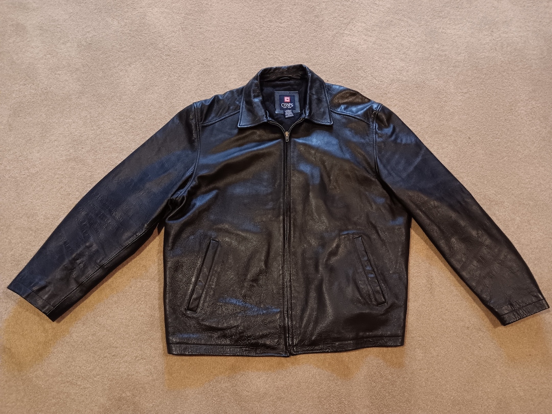 Vintage Chaps Black Leather Bomber Jacket Men's 2X Large - Etsy