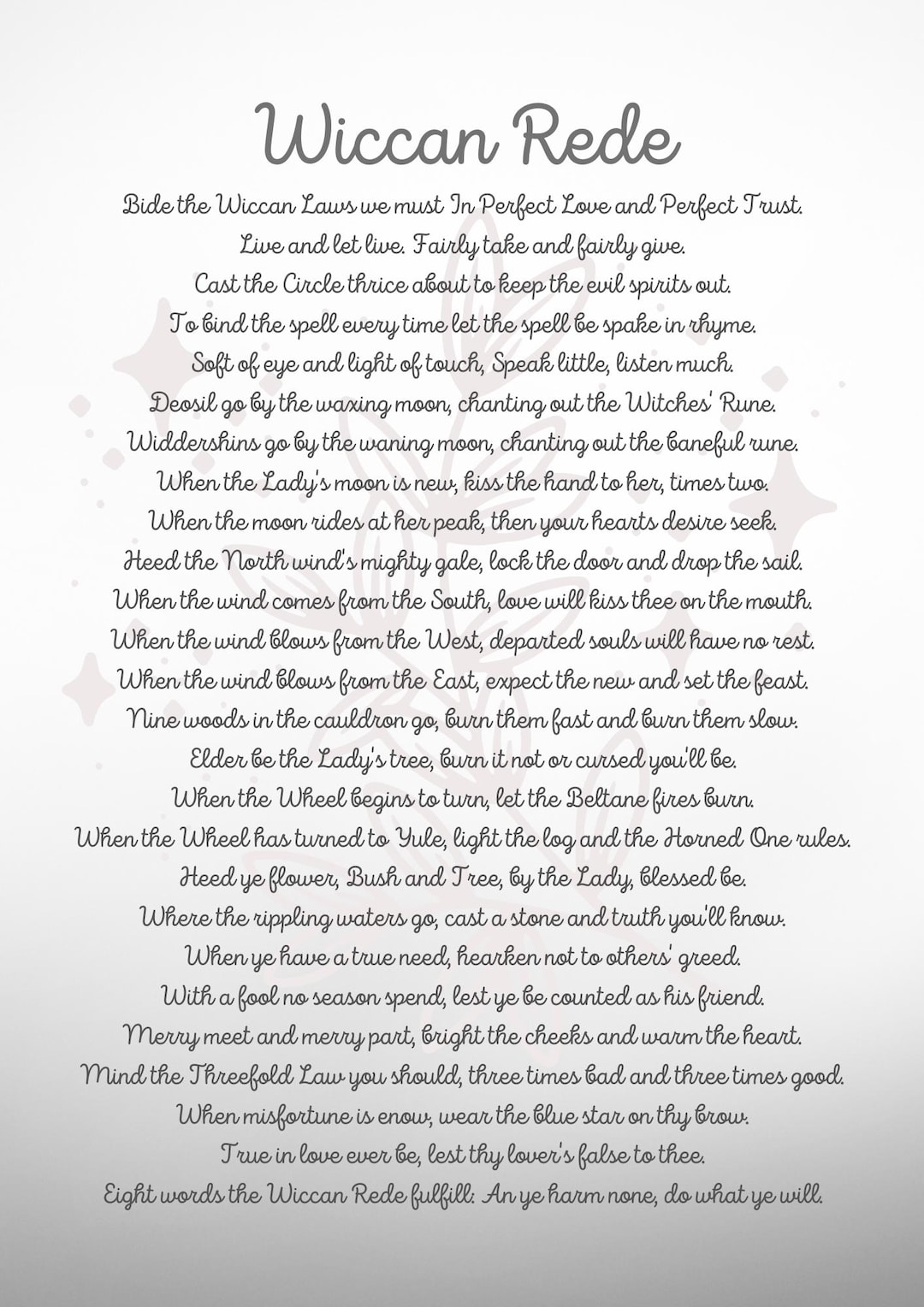 Wiccan Rede Wall Decor | Printable | Grimoire - Etsy