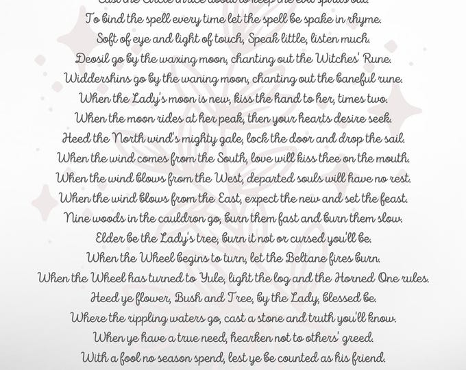 Wiccan Rede Printable Book of Shadows Grimoire Page - Pentagram Design ...