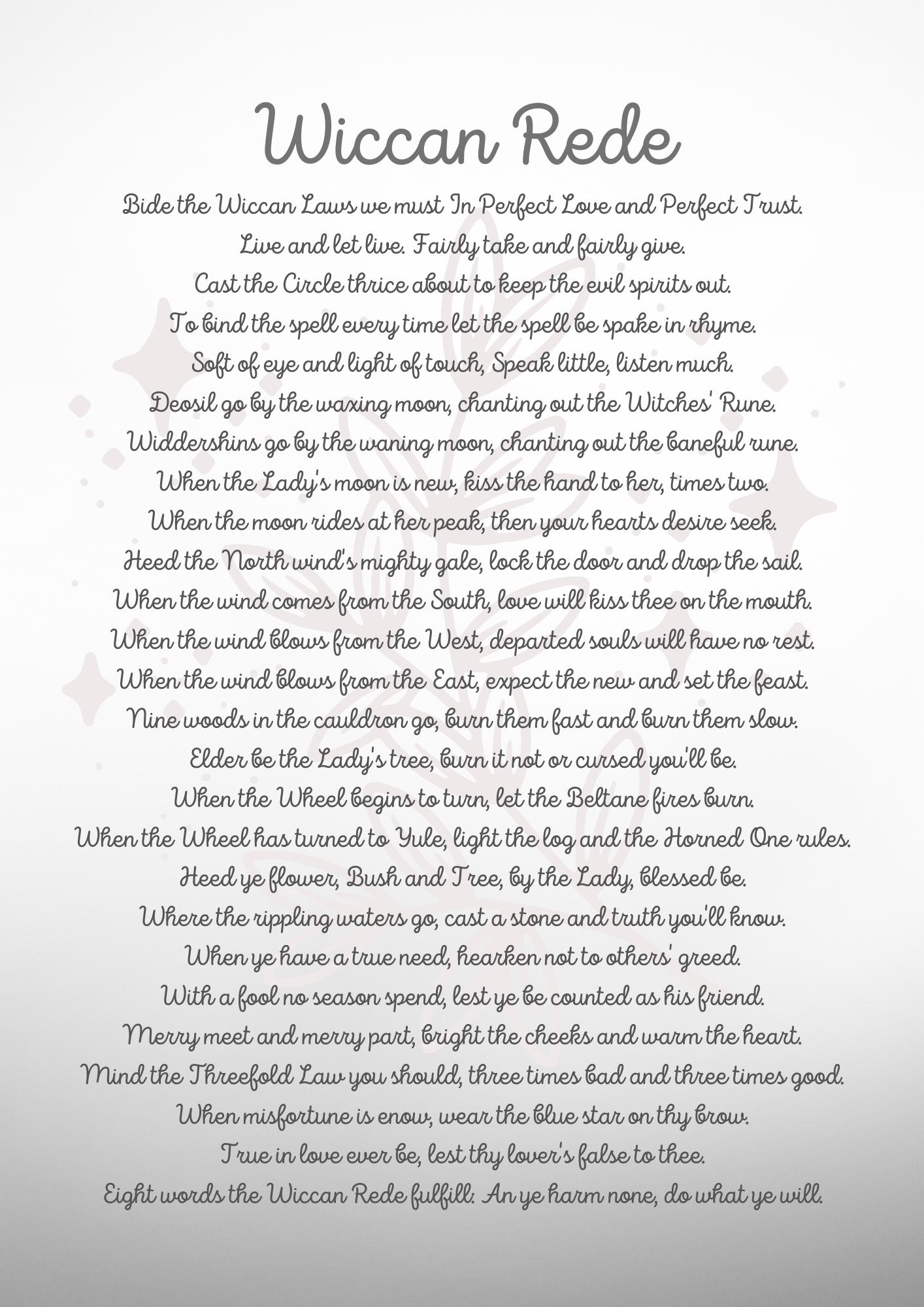 Wiccan Rede Wall Decor | Printable | Grimoire - Etsy