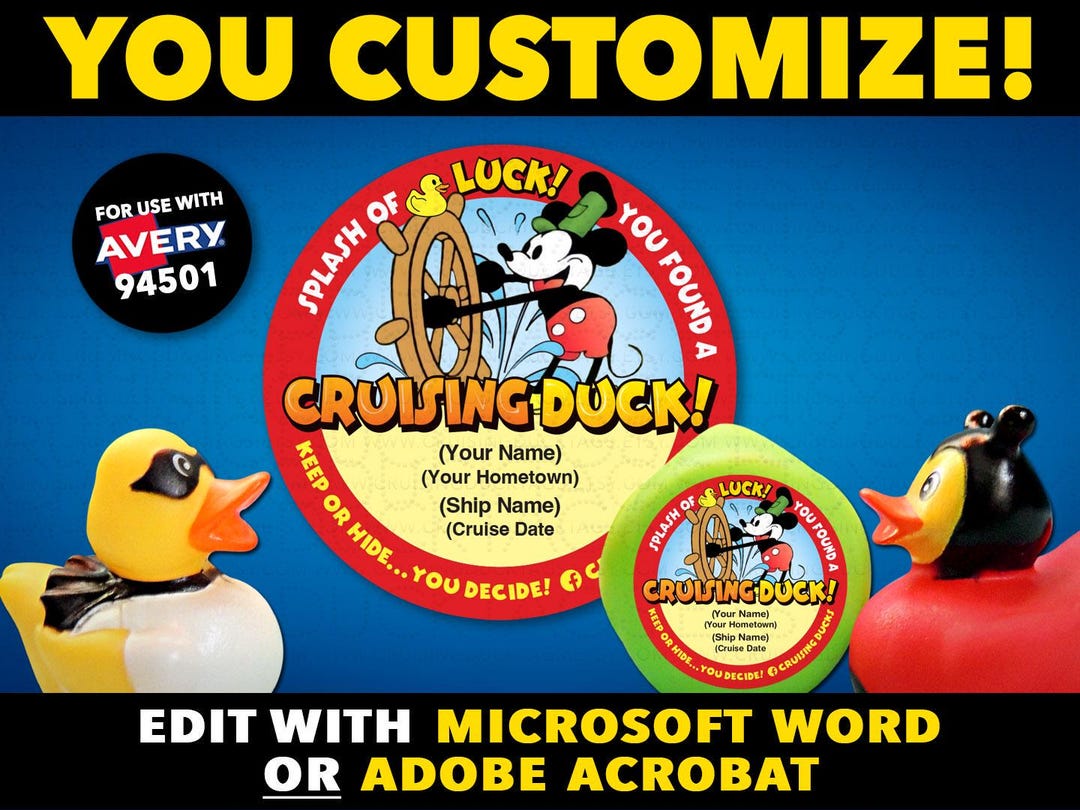Cruise Duck Stickers: Steamboat Willie, Customizable Template (avery ...