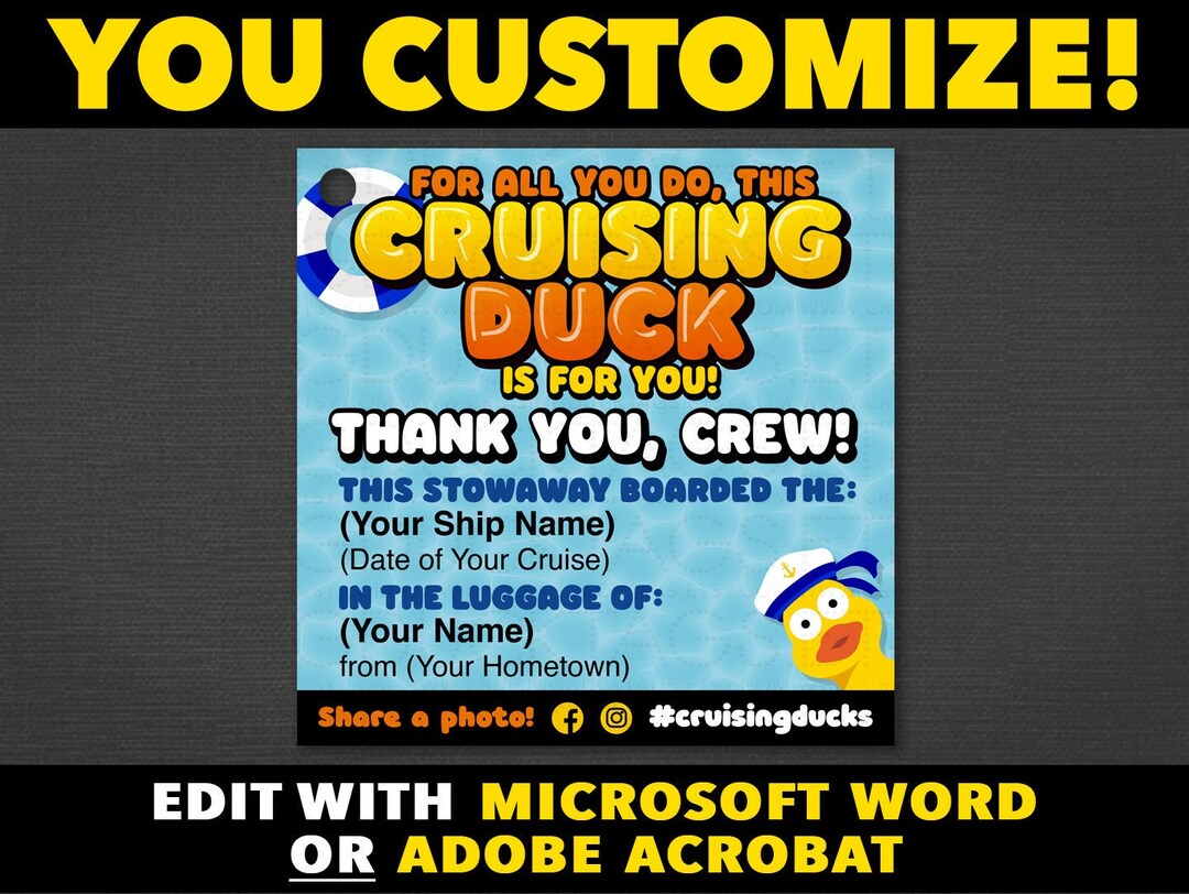 Thank You Crew Cruise Duck Tags / Cruising Ducks - 2x2". Download EASY ...
