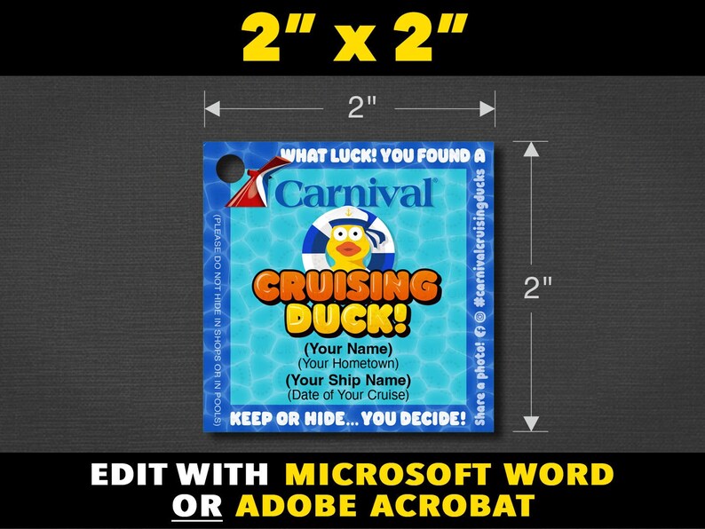 Carnival Cruise Duck Tags – Customizable Template (digital Download) - Etsy