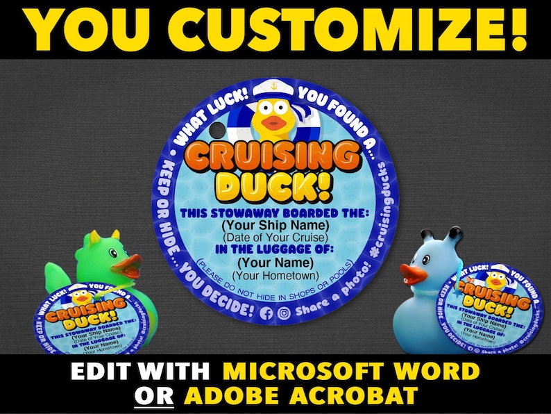 Custom Cruise Duck Tags – Printable Template (digital Download) - Etsy