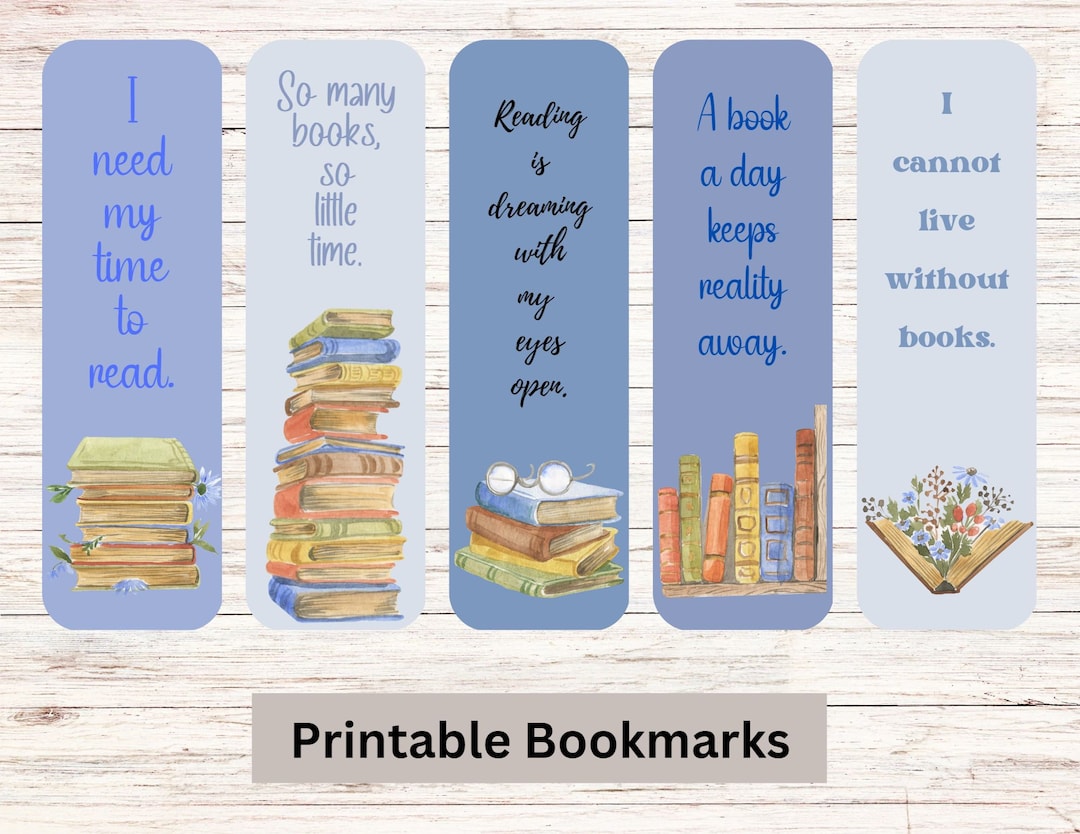 Reading Books With Quotes Printable Bookmarks, 5 Designs, Print on to ...