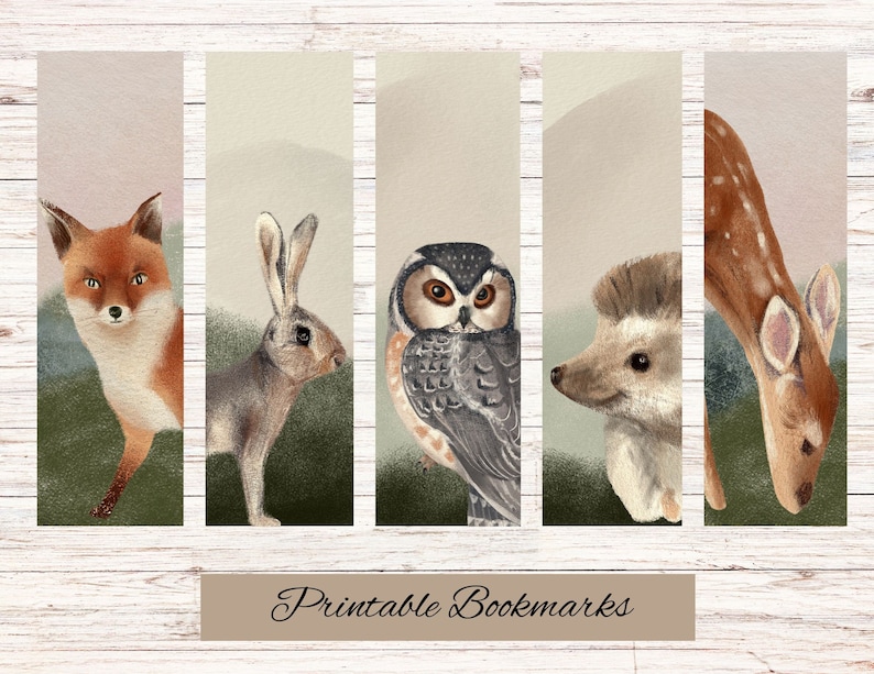 Woodland Creatures Printable Bookmarks, 5 Different Designs, 1.8"w X 6 ...