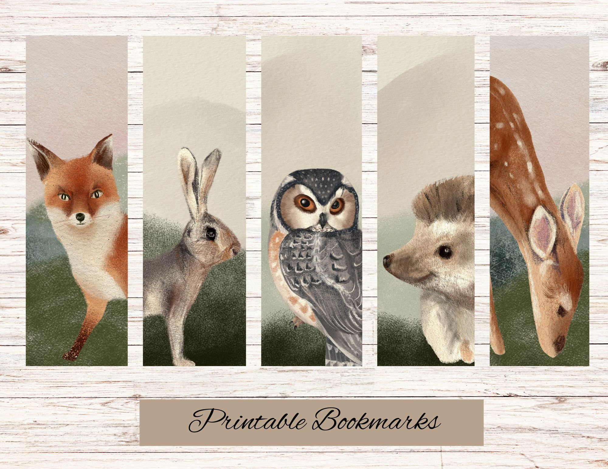 Woodland Creatures Printable Bookmarks, 5 Different Designs, 1.8"w X 6 ...