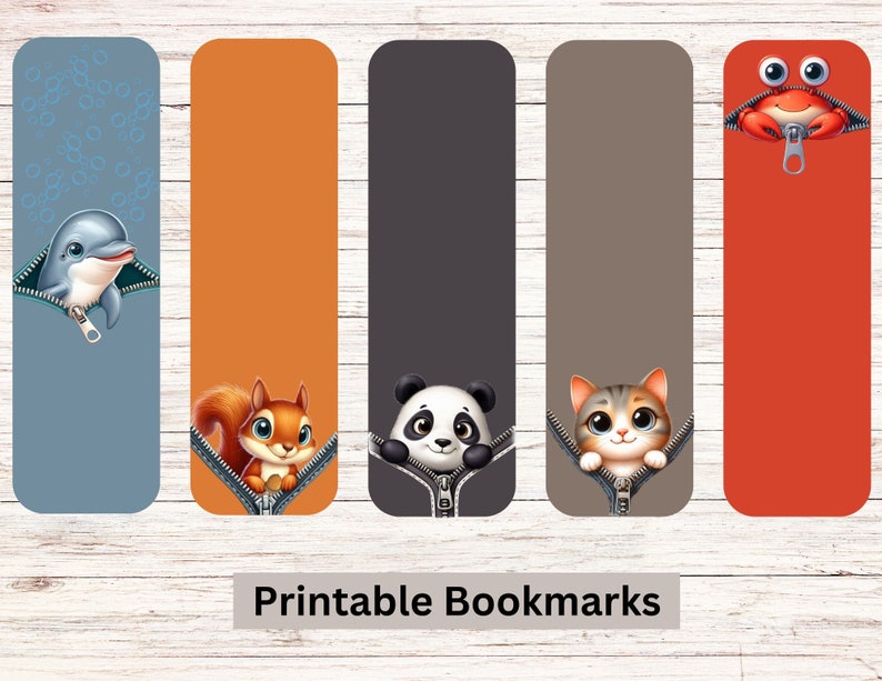 Cute Pocket Animal Bookmarks, Printable Bookmarks, 5 Designs, Print on ...