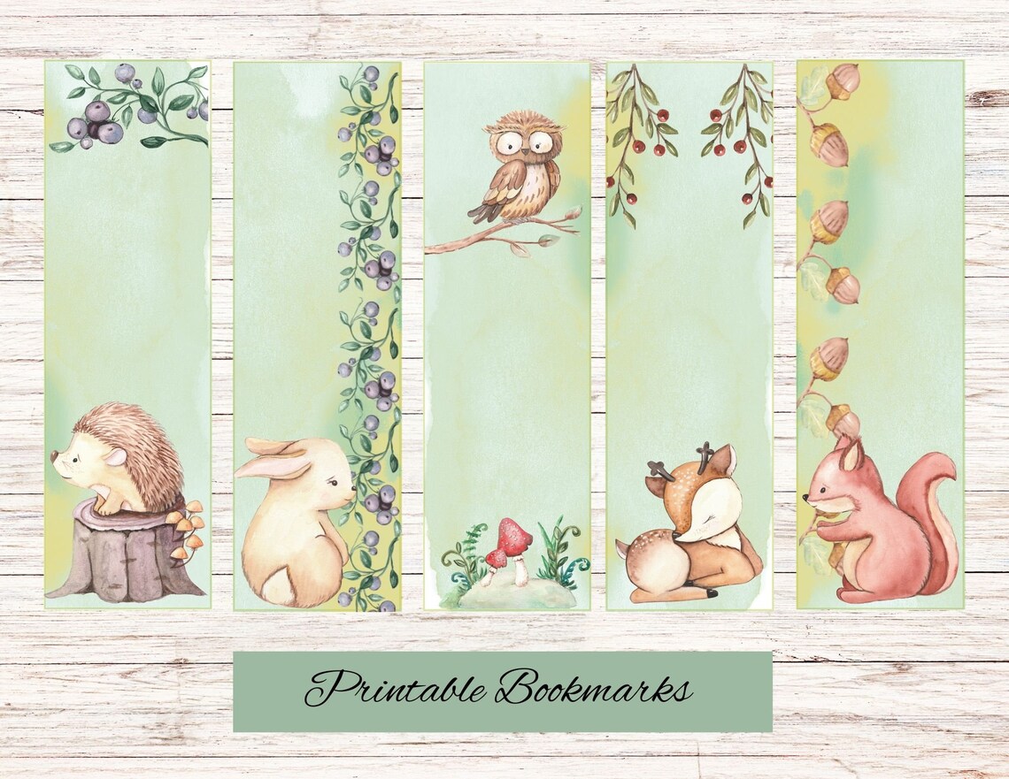 Cute Woodland Creatures, Printable Bookmarks, 5 Designs, 1.8w X 6h ...