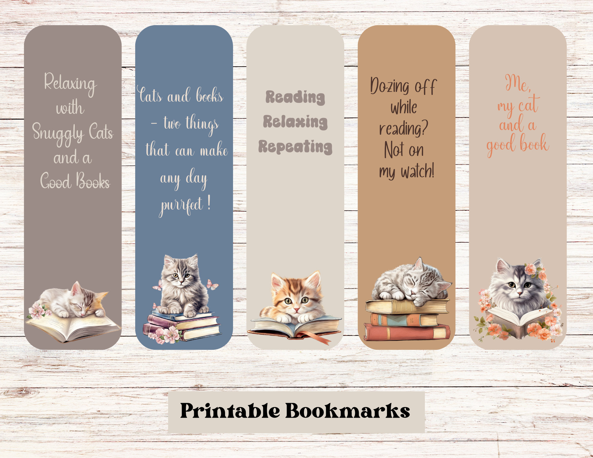 Cute Cats Printable Bookmarks, 1.8"w X 6"h, Print Your Own Bookmarks ...