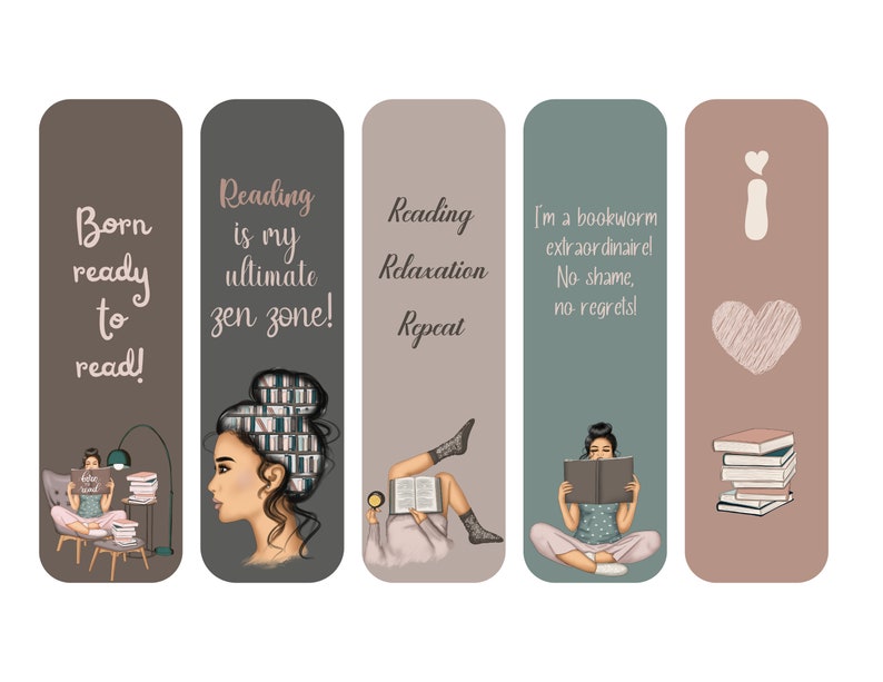 Booklovers Printable Bookmarks, Ladies With Dark Hair, 1.8"w X 6"h ...