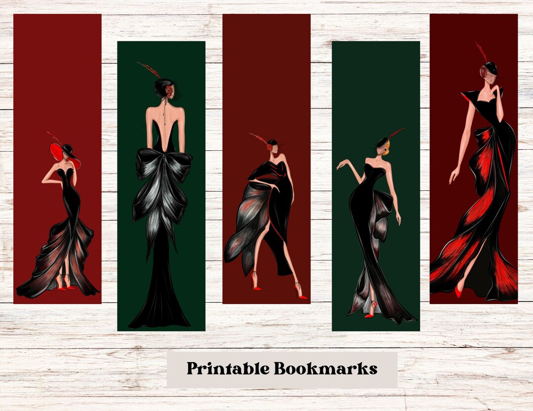 Elegant 1920's Style Ladies, Printable Bookmarks, 1.8"w X 6"h, 5 ...