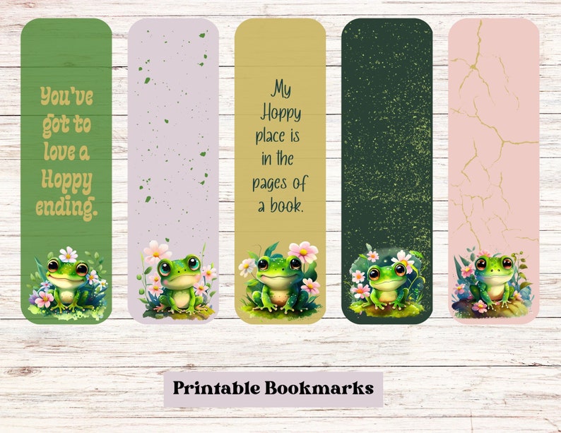 Cute Frog Printable Bookmarks, 5 Different Designs, Jpeg and PNG Files ...