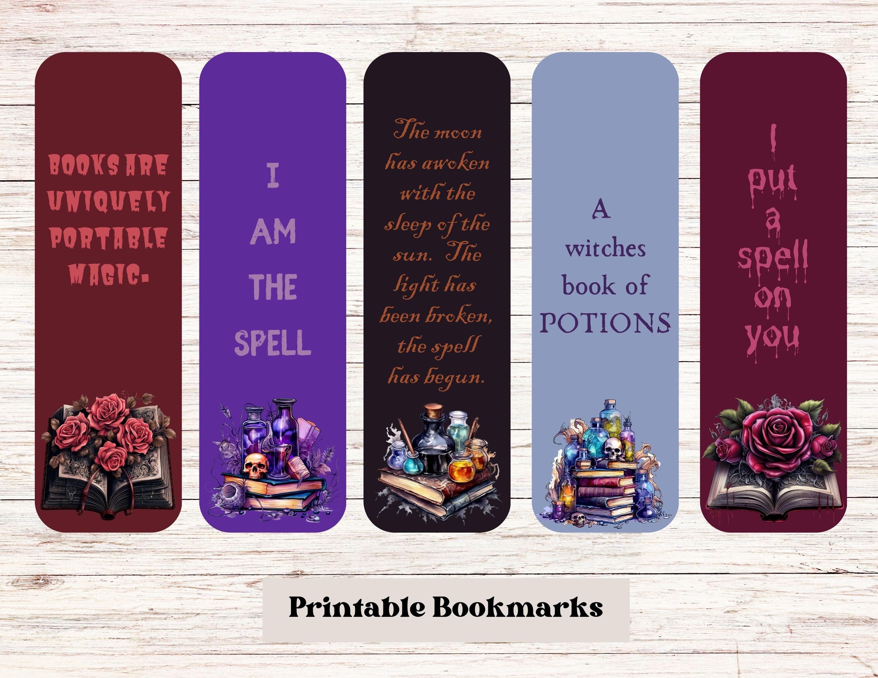 Spells and Potion Books Printable Bookmarks, 5 Different Designs, 1.8w ...