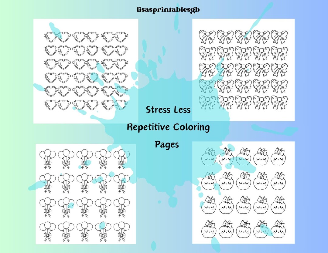 Stress Less Coloring Pages, 6 Different Pages. 8" X 8" (20.32cm X 20 ...