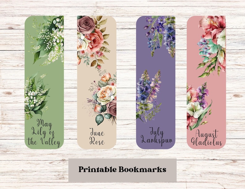 Birth Flower Printable Bookmarks, Month and Name of Flower. 1.8"w X 6"h ...