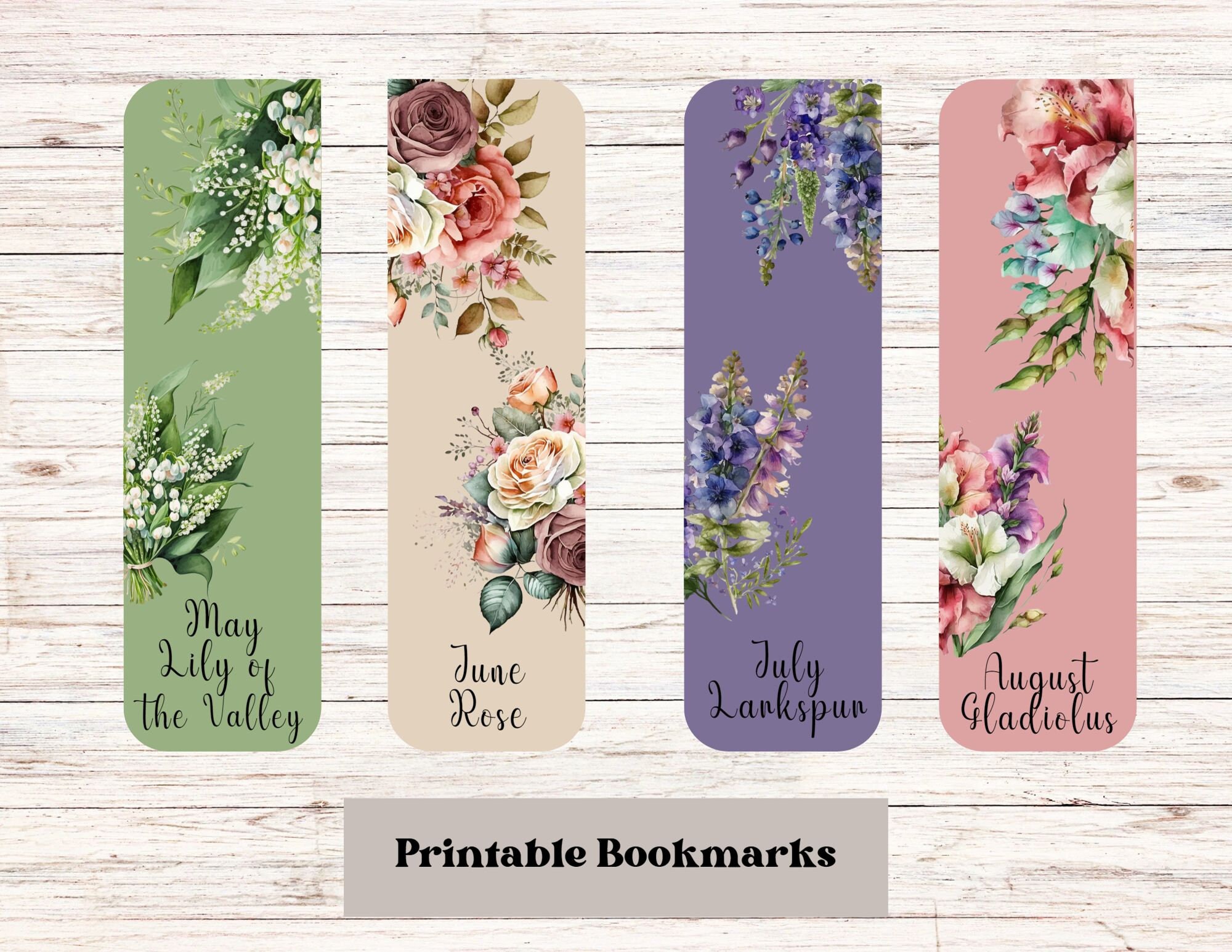 Birth Flower Printable Bookmarks, Month and Name of Flower. 1.8"w X 6"h ...