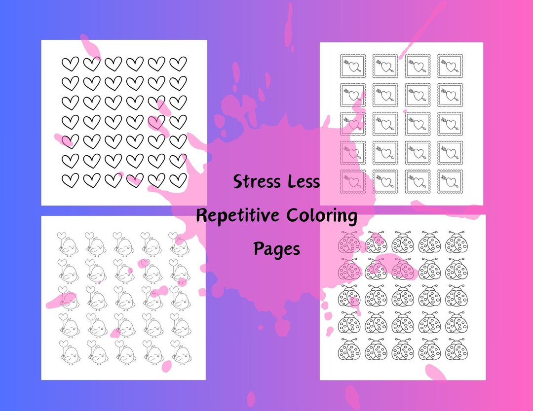 Stress Less Coloring Pages, 6 Different Pages. 8" X 8" (20.32cm X 20 ...