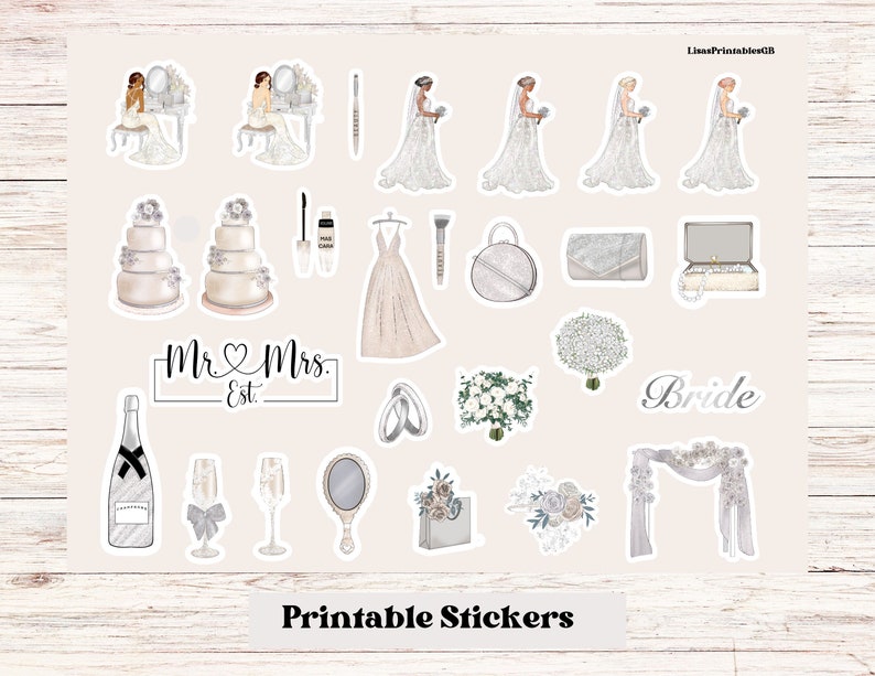 Wedding Stickers, Printable Stickers, Bridal, Wedding, Planner, A4 ...