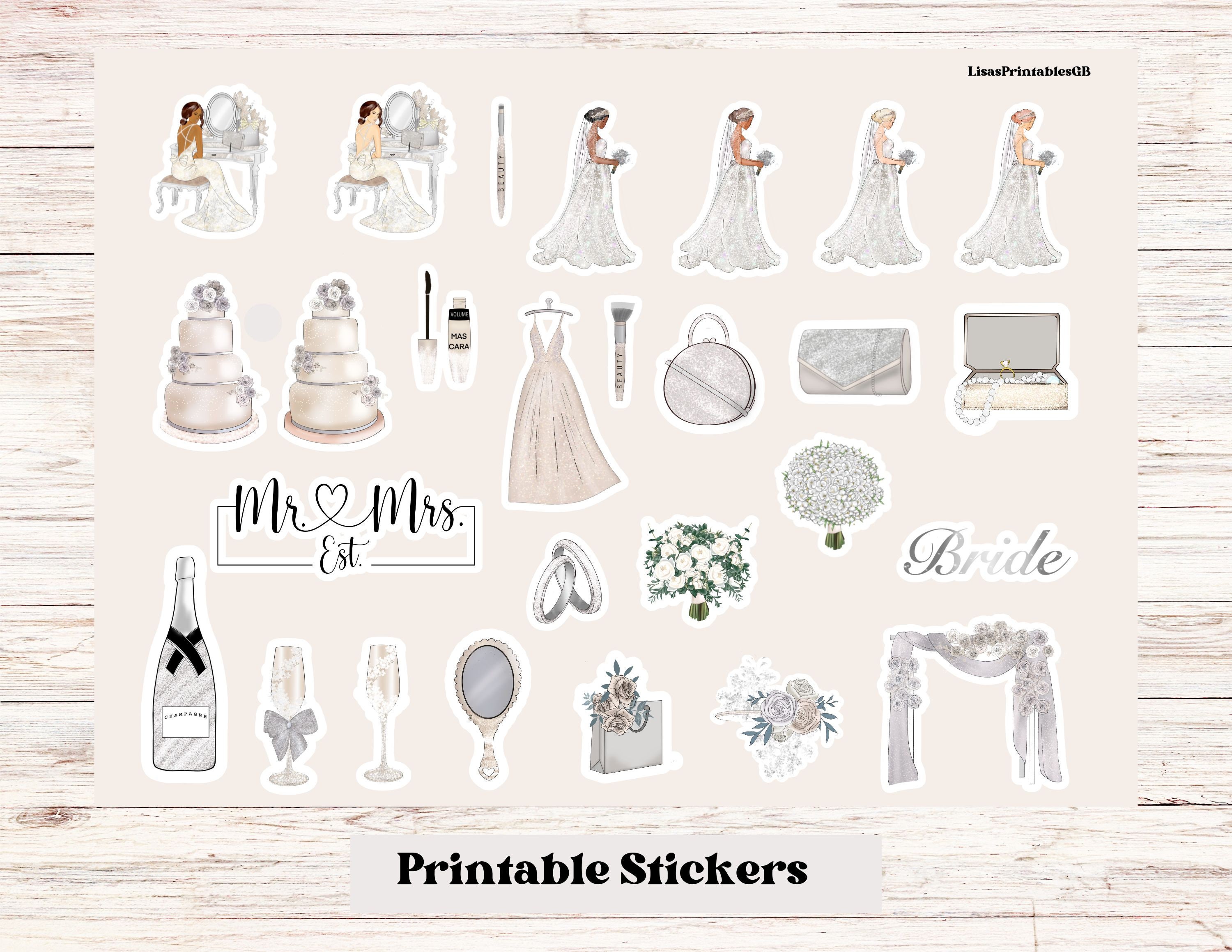 Wedding Stickers, Printable Stickers, Bridal, Wedding, Planner, A4 ...