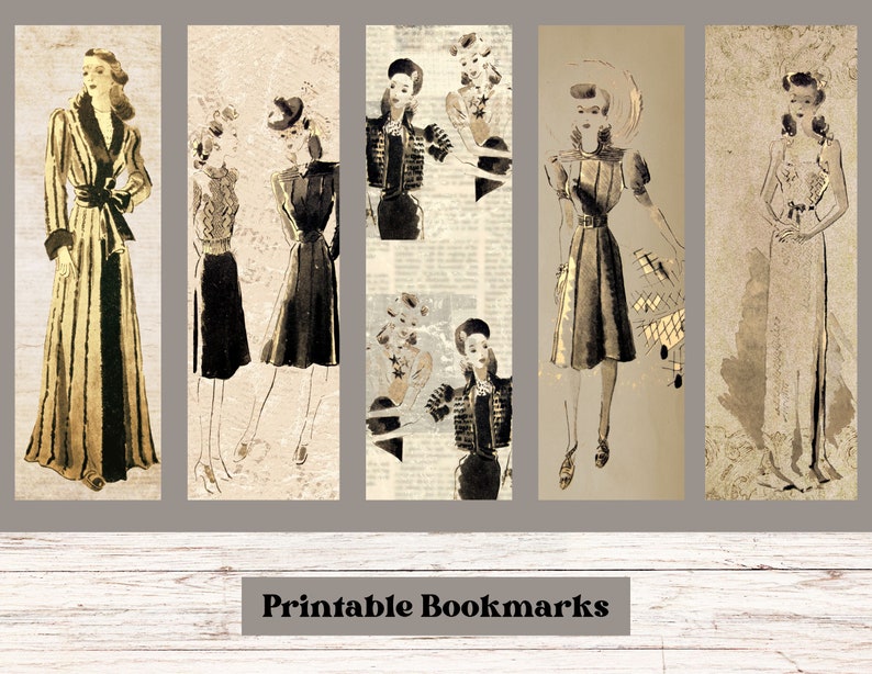 Vintage Ladies Bookmarks, Printable DIY Bookmarks, Vintage Fashion, 1.8 ...