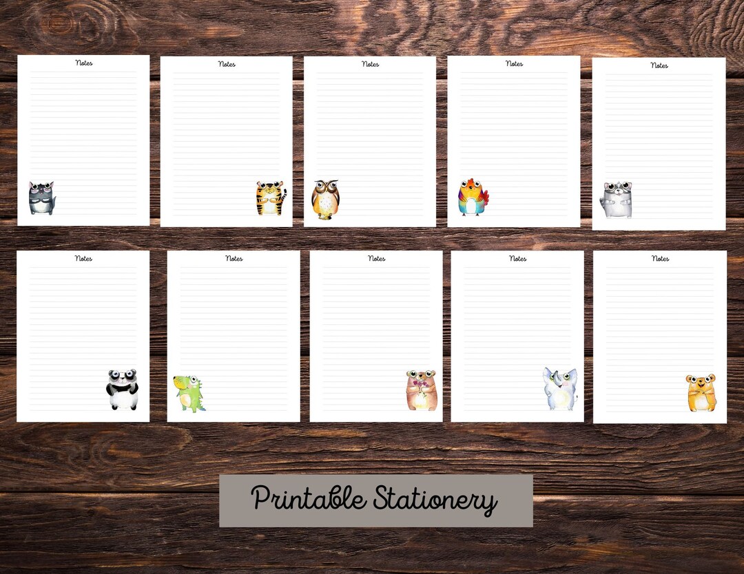 Printable Stationery, Note Paper, Cute Animal Design, 10 Different ...