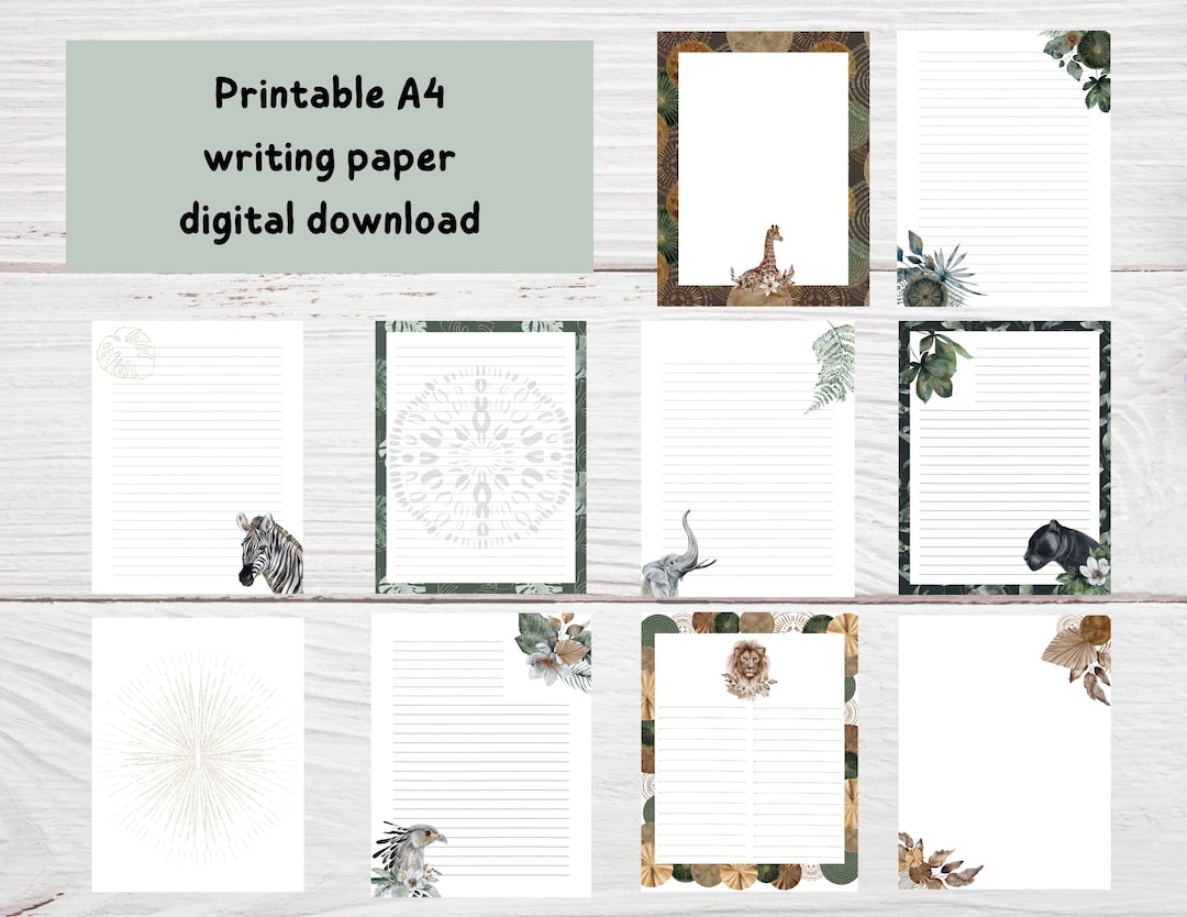 Printable Stationery Wild Animal Writing Paper Printable A4 - Etsy