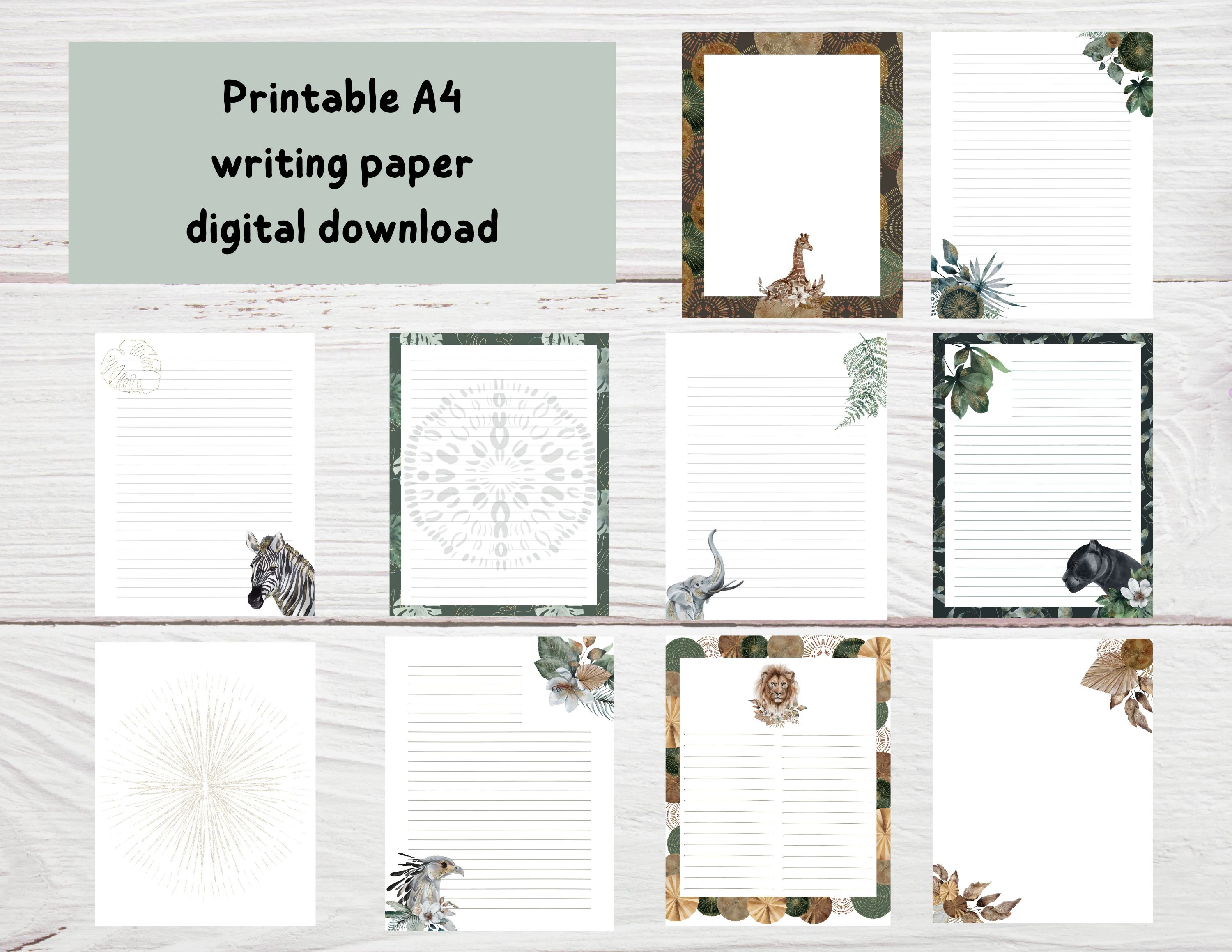 Printable Stationery, Wild Animal Writing Paper, Printable A4, Note ...