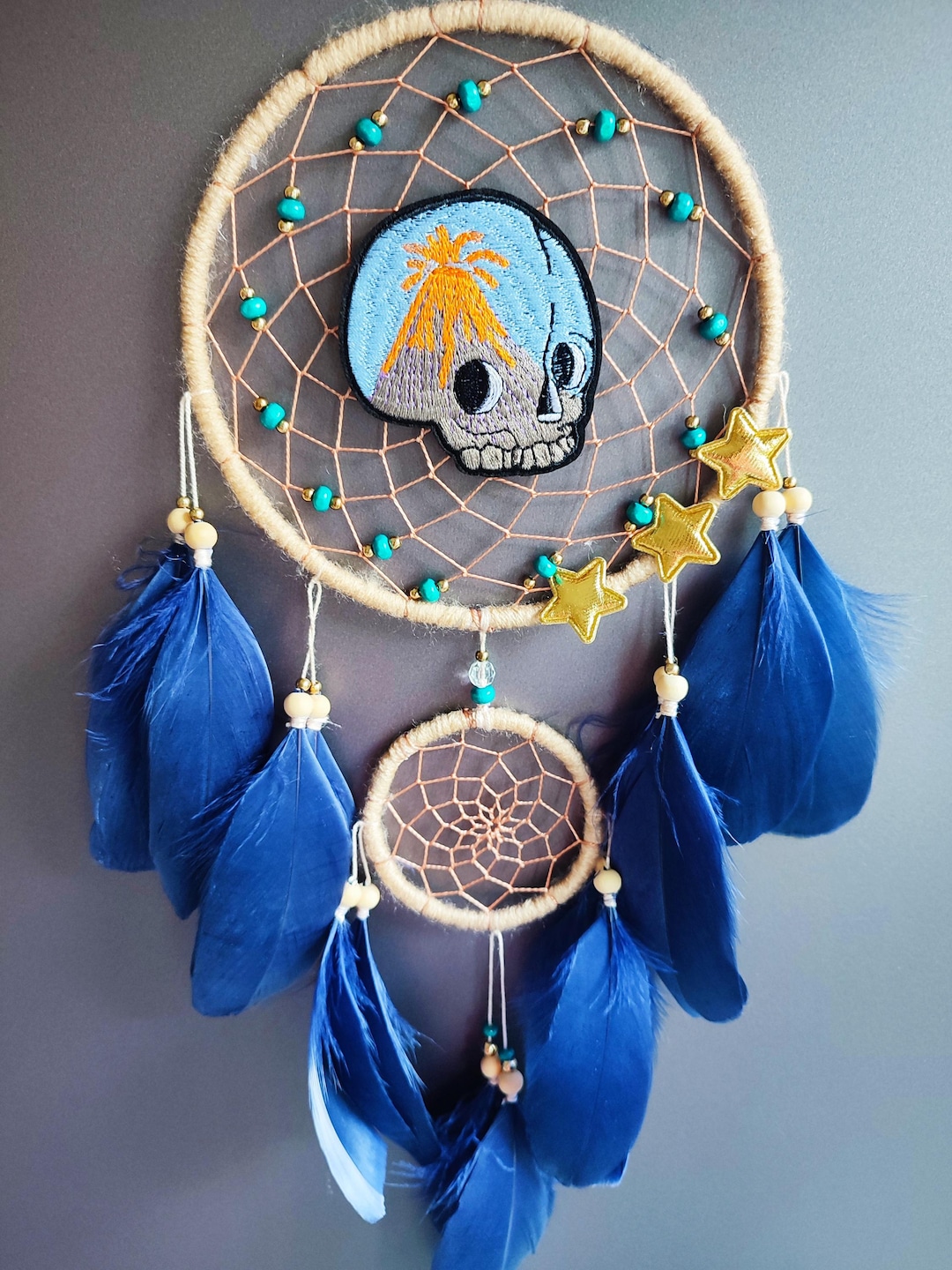 Goth Dreamcatcher Skull Dream Catcher Navy Blue, Gothic Nursery Wall ...