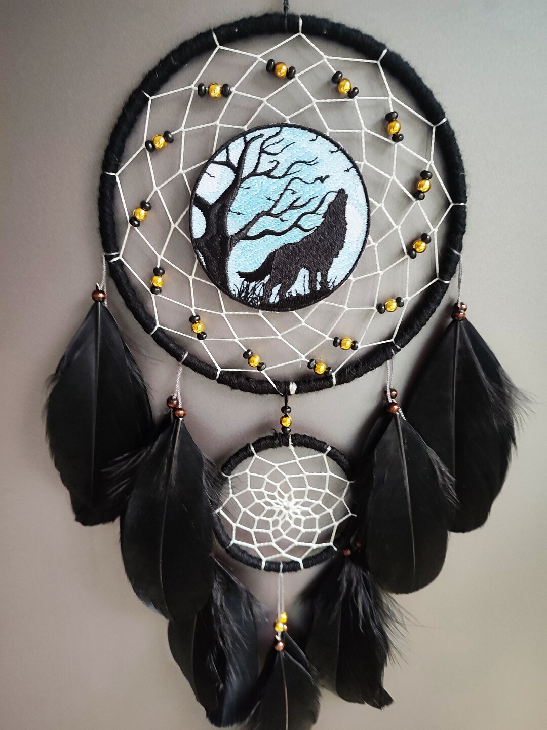 Wolf Dreamcatcher Black Dream Catcher Native American Inspired, Wolf ...