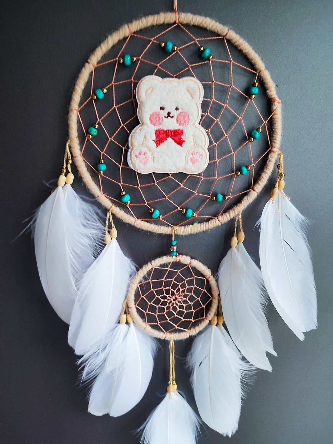 Baby Dreamcatcher, Teddy Bear Dream Catcher White, Custom Feathers ...