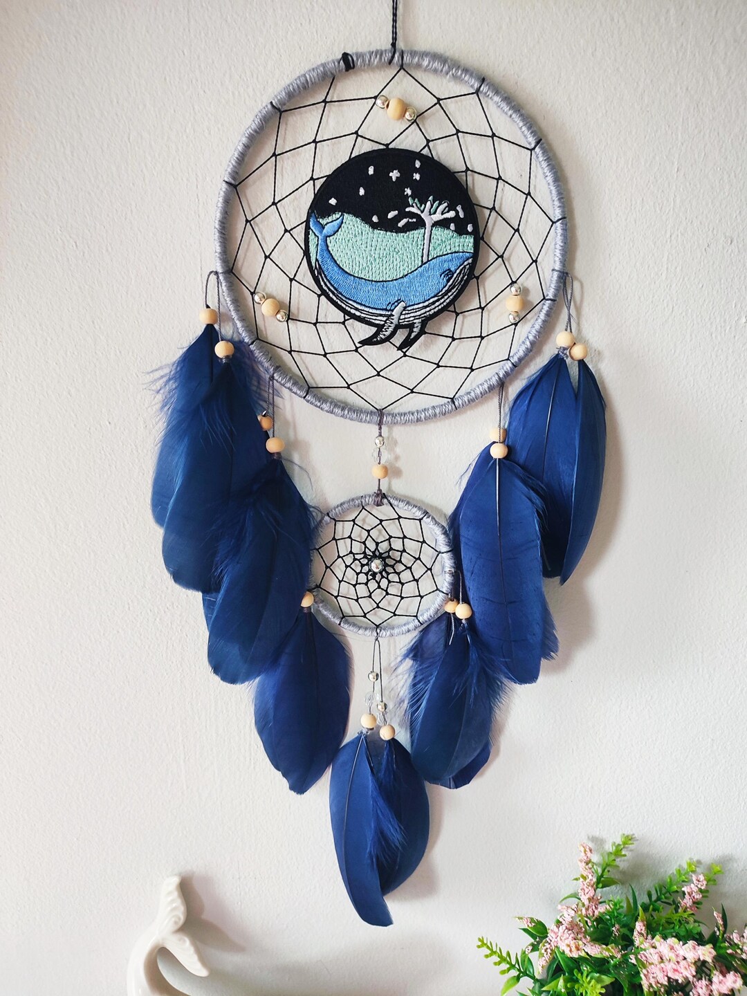 Navy Blue Whale Dream Catcher, Ocean Nursery Decor Boys Girls, Nautical ...