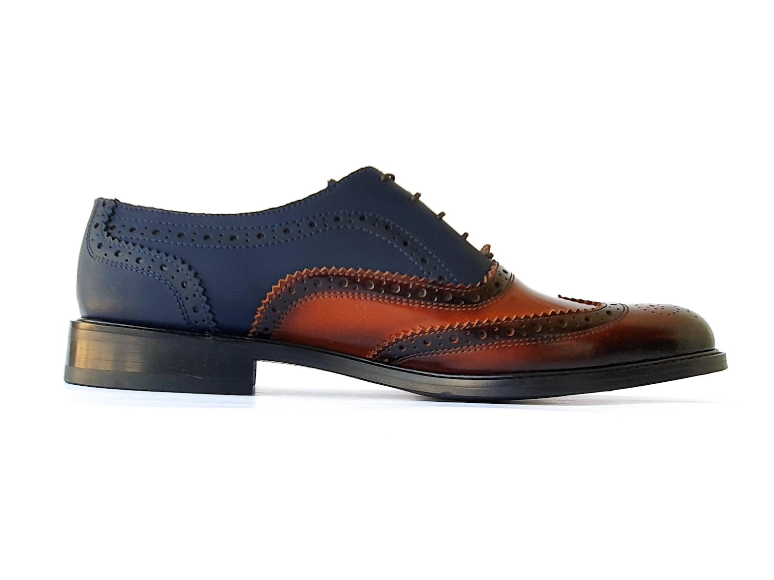 Handmade Leather Spectator Brown-navy Blue Wingtip Oxford - Etsy