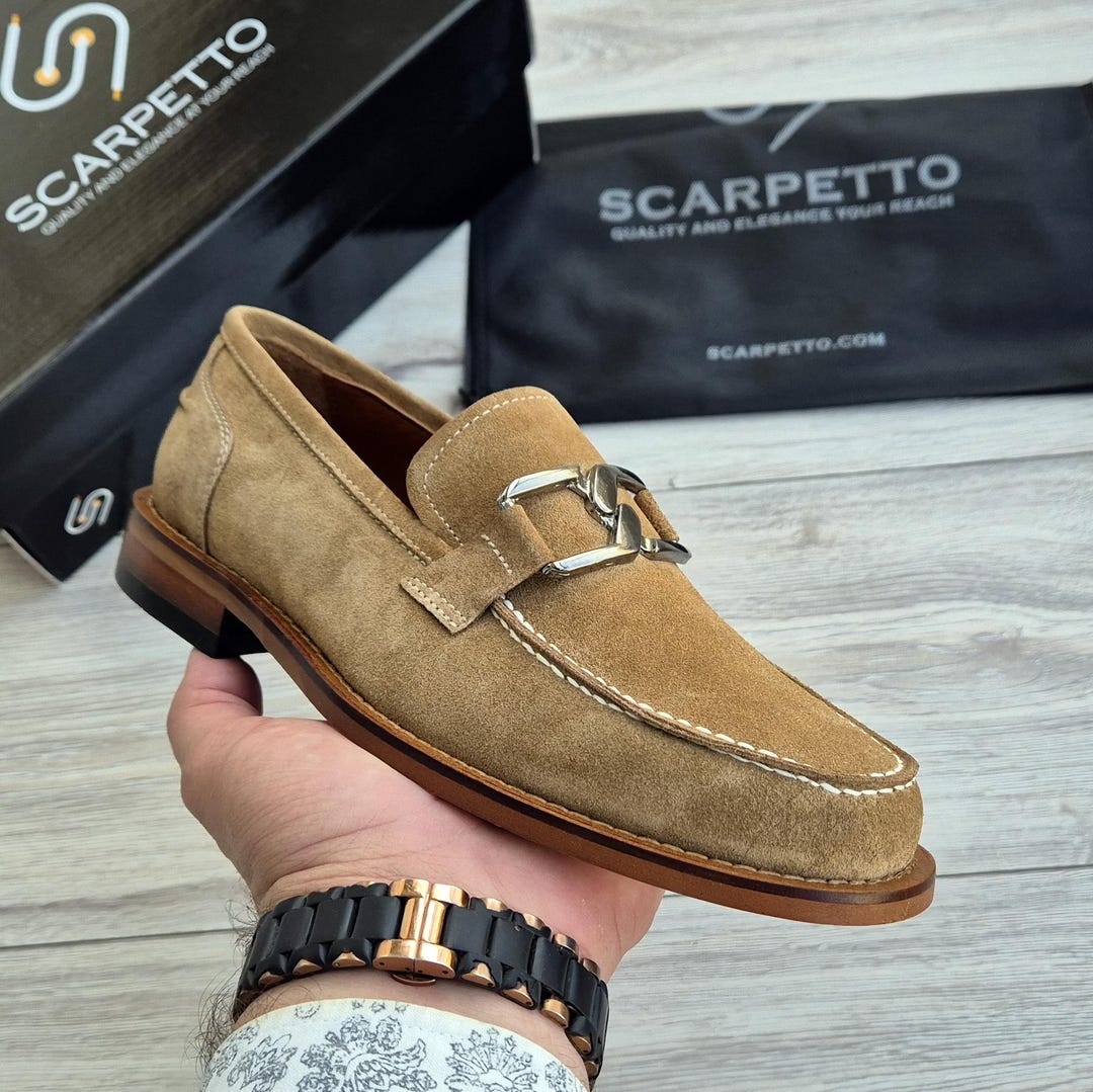 Men's Suede Leather Buckle Loafers - Etsy