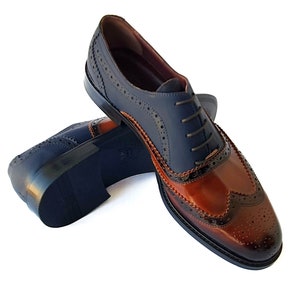 Handmade Leather Spectator Brown-navy Blue Wingtip Oxford Dress Shoe ...