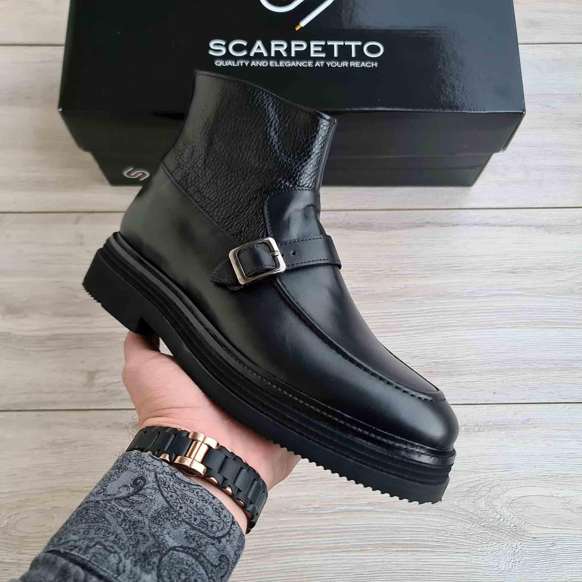 Black Leather Boots for Men Handmade Full Grain Leather Casual Boots ...